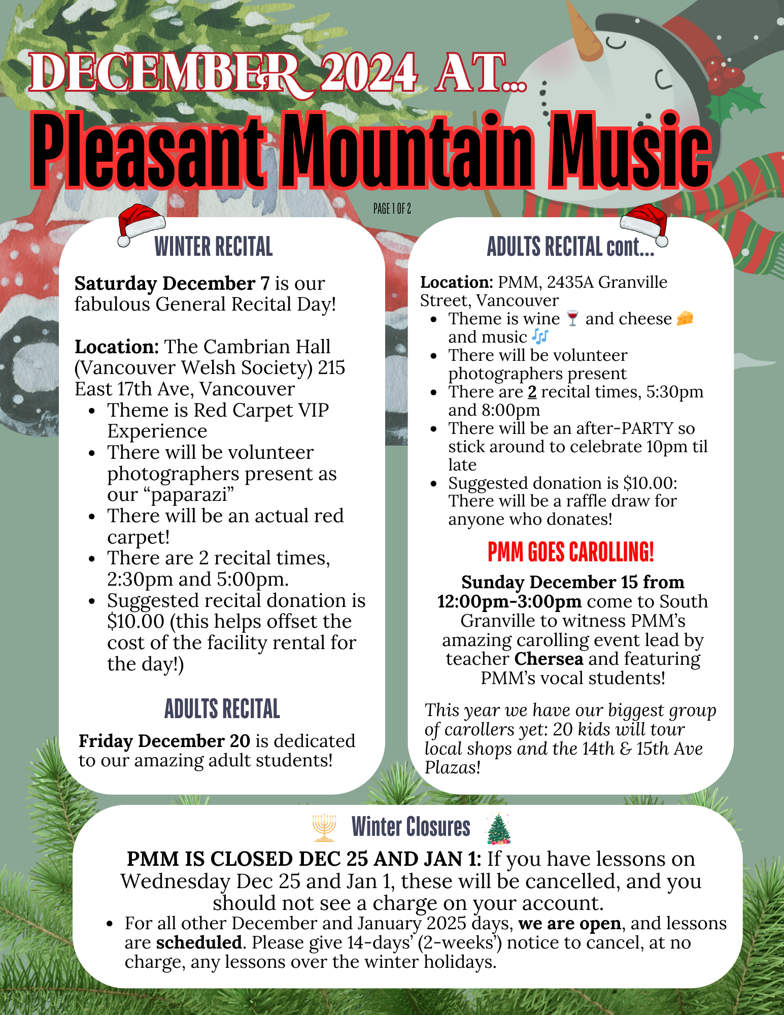 December 2024 Newsletter - Pleasant Mountain Music