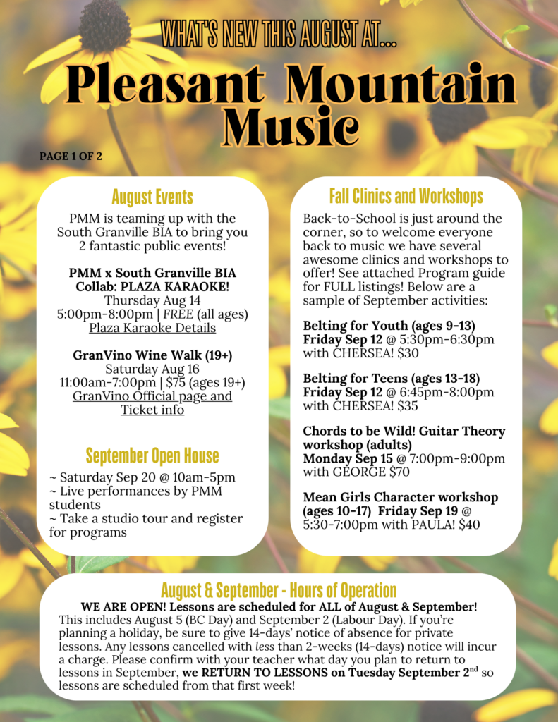 August 2025 Newsletter - Pleasant Mountain Music